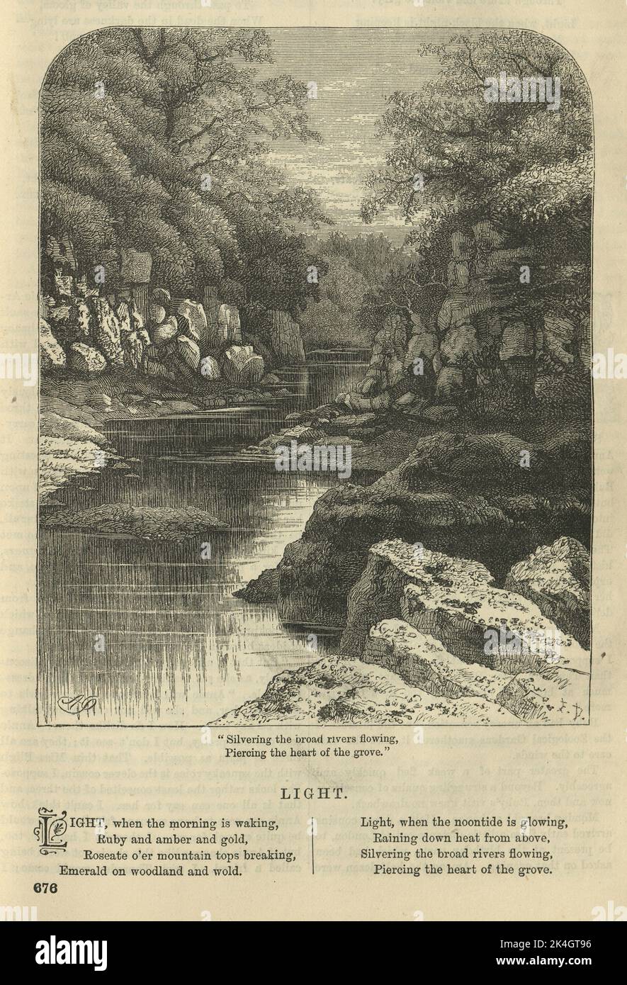 Illustrated Victorian poem, Light, Tranquil river scene, Poetry, 1870s ...