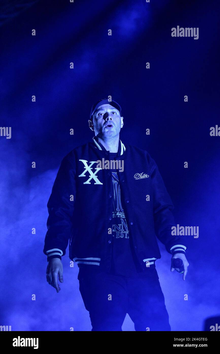 The Italian rapper Fabri Fibra performs live in Naples, Italy at the ...