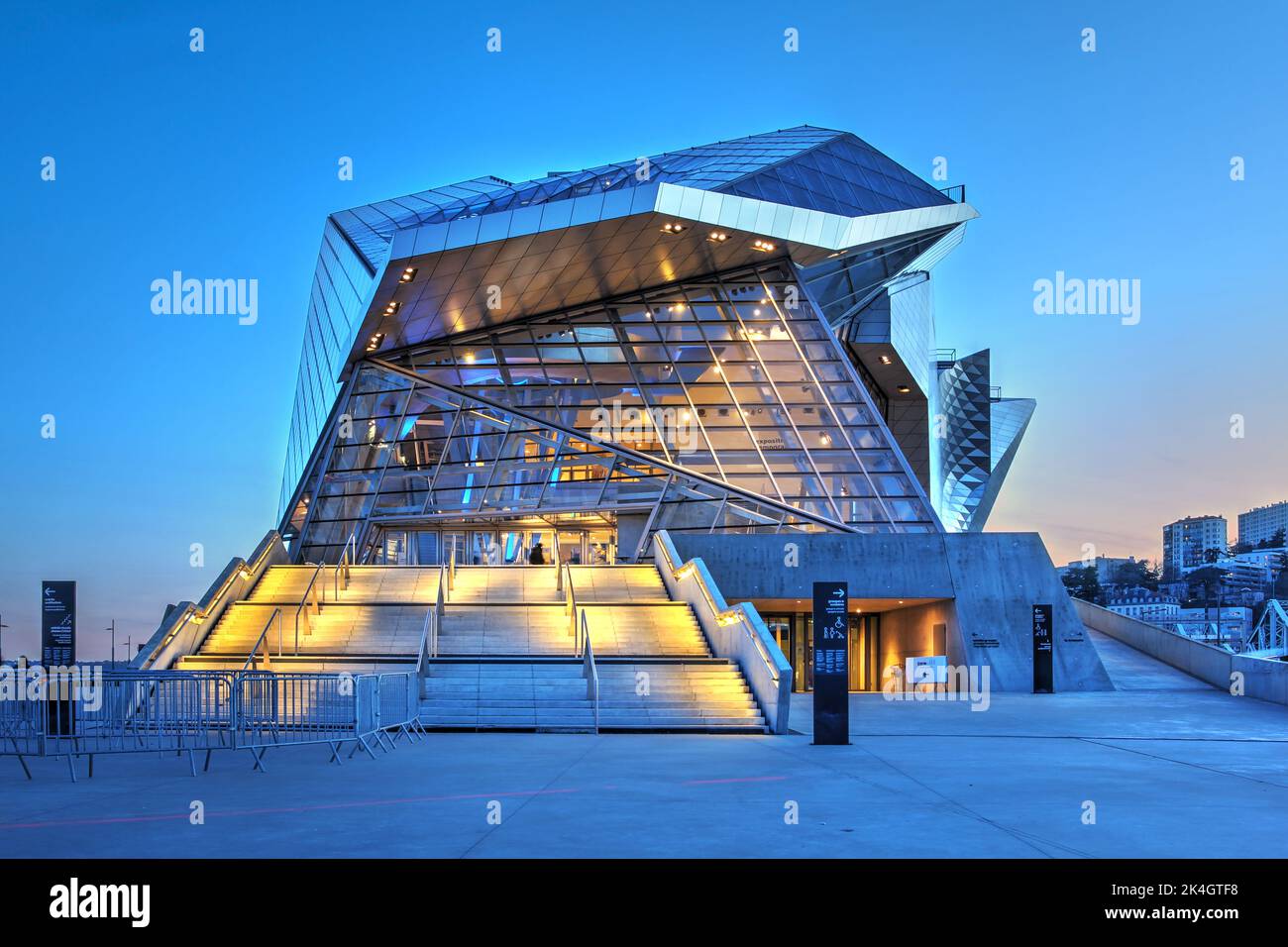 Musée des Confluences in Lyon, France at night. The building in ...