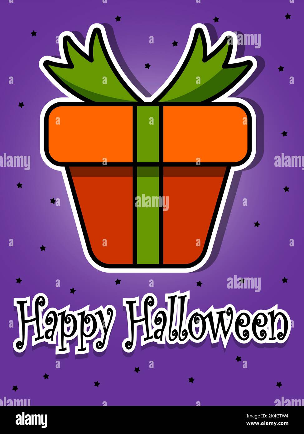 Halloween postcard. Orange gift box. Cartoon flat vector illustration ...