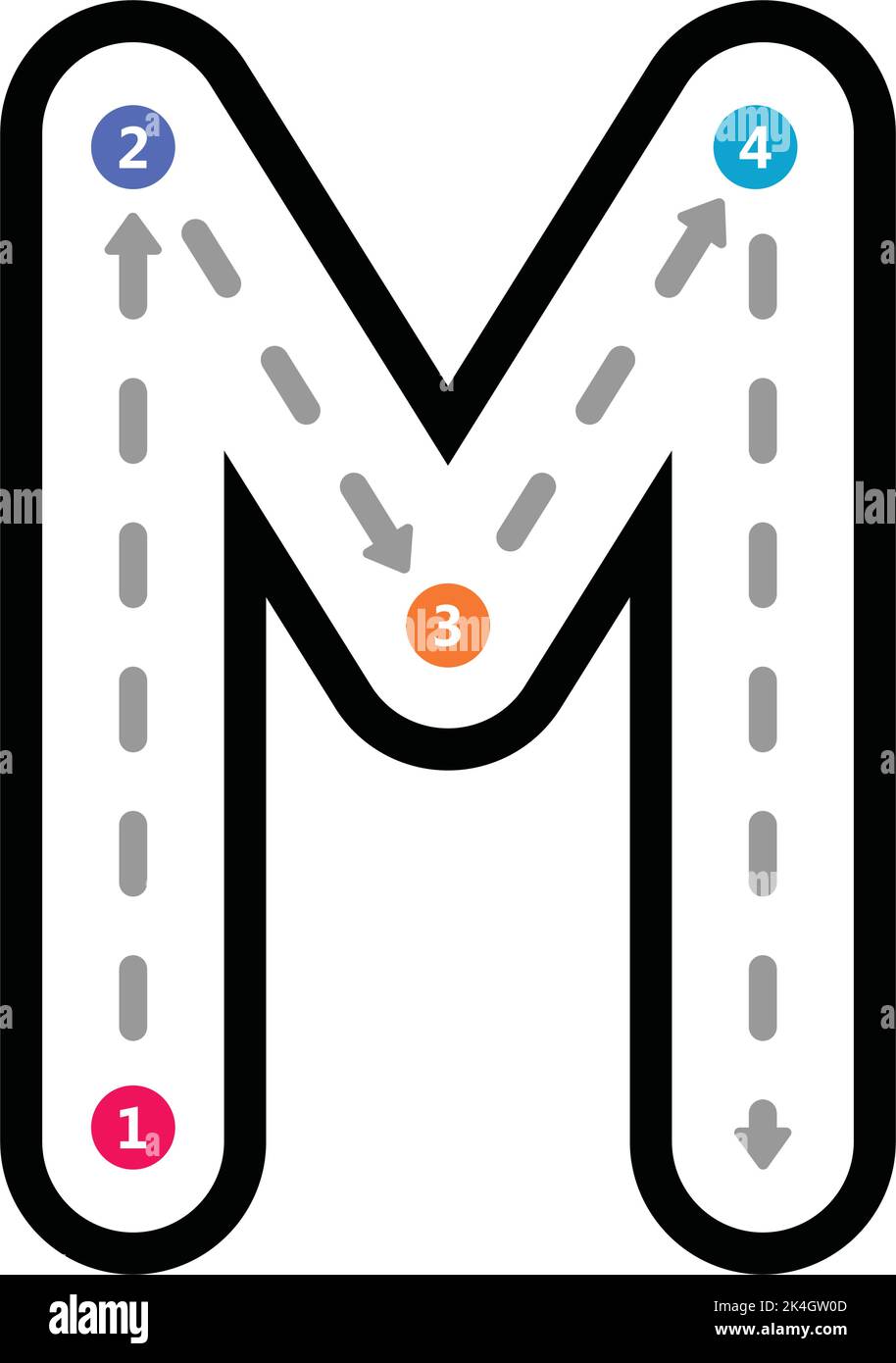 Tracing Alphabet uppercase capital letter M prewriting dotted line ...