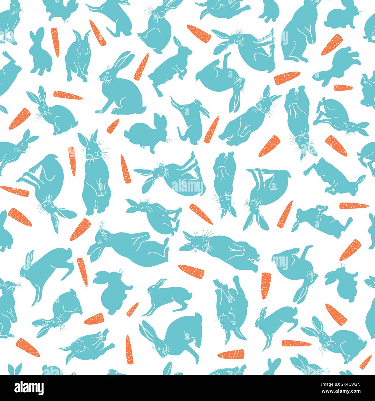 Rabbits with carrots, hand drawn backdrop. seamless pattern with ...