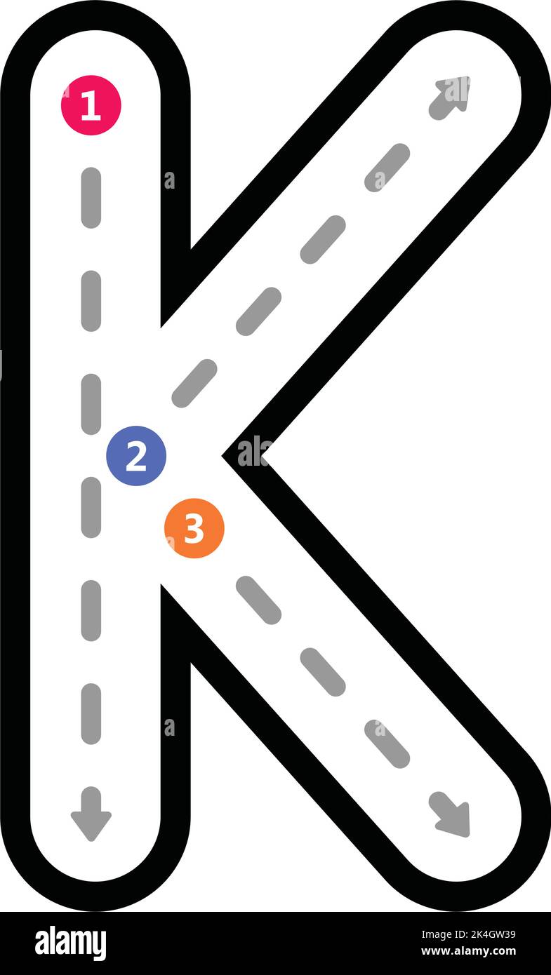 Tracing Alphabet uppercase capital letter K prewriting dotted line ...