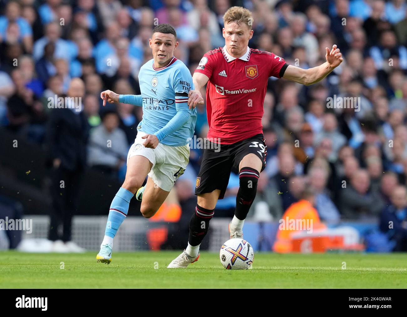 Manchester, UK. 2nd Oct, 2022. Phil Foden of Manchester City (L) hold's ...