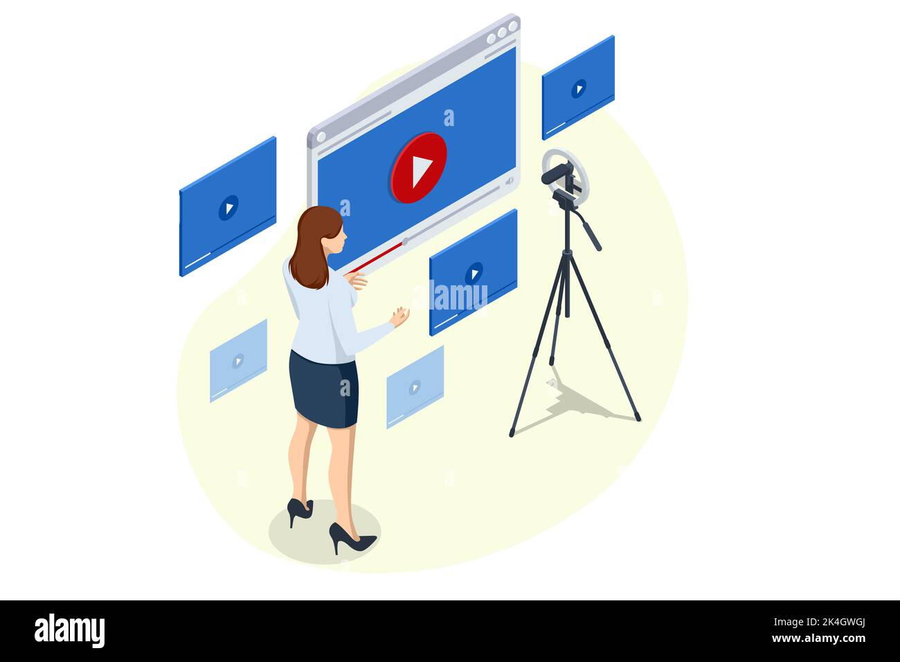 Isometric Video Blogger Records Content In His Studio, Live Streaming ...