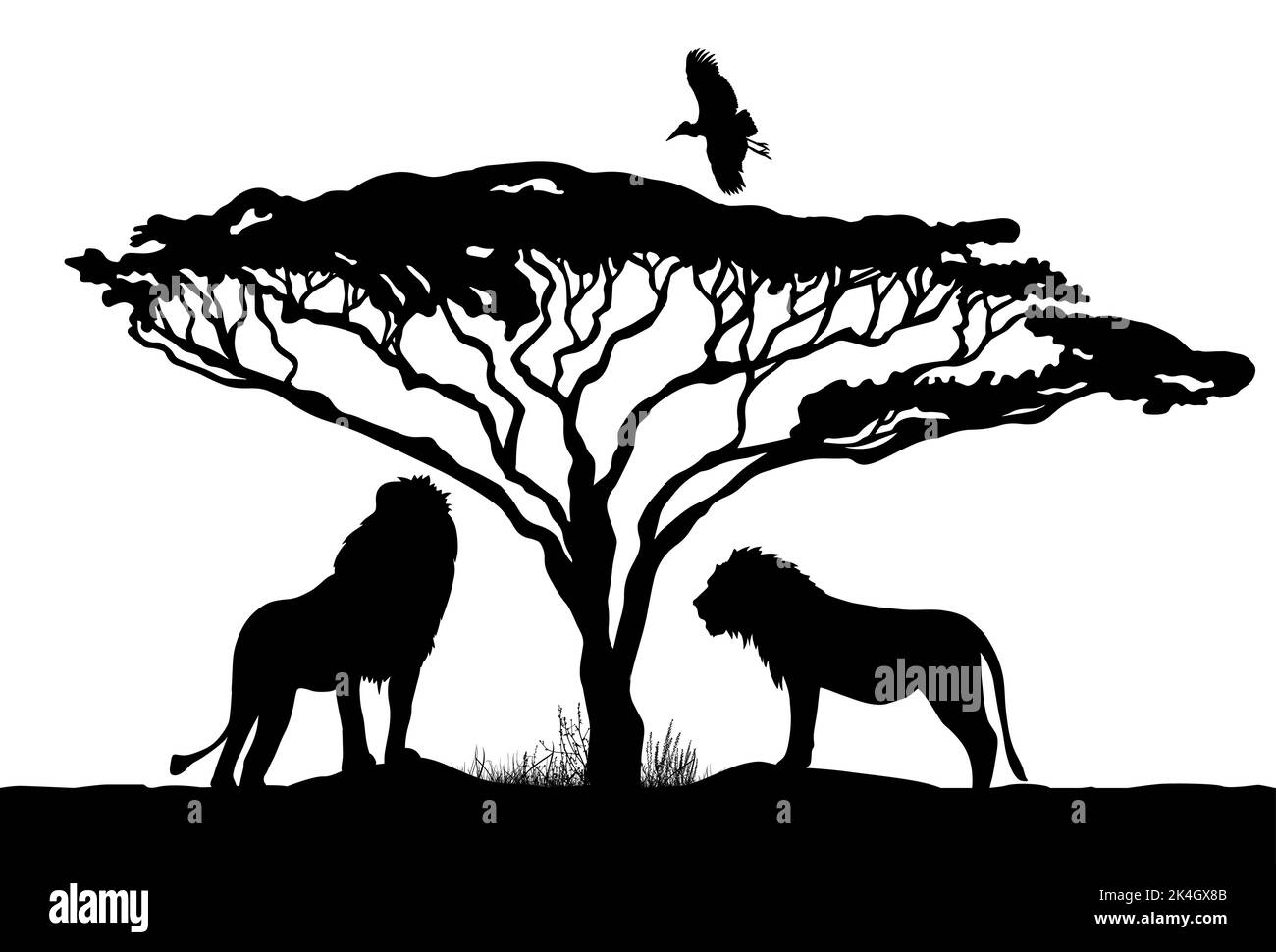 Silhouette of lions under a tree. Vector illustration Stock Vector ...