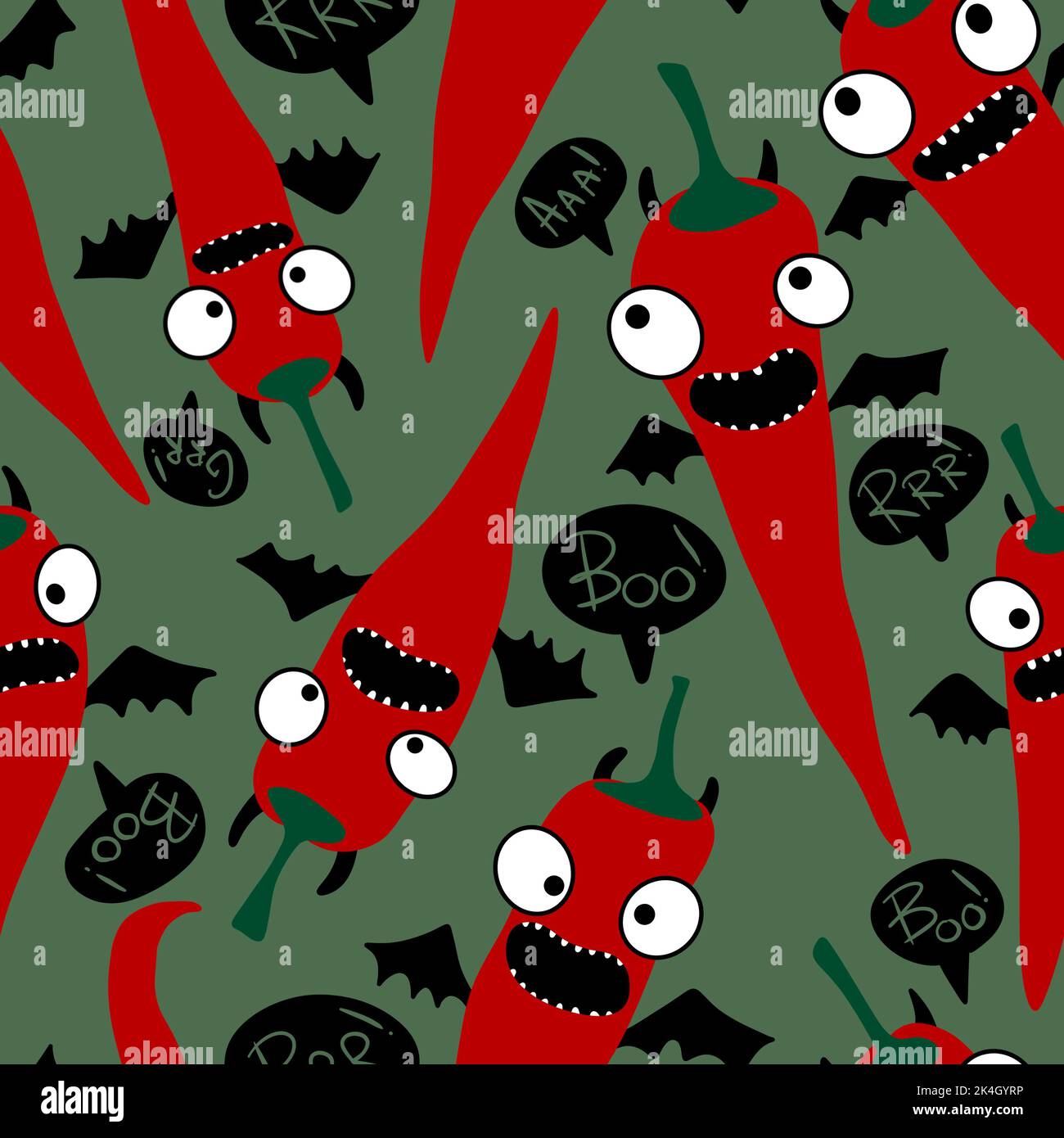 Cartoon vegetable seamless vampire Halloween red hot pepper pattern for ...