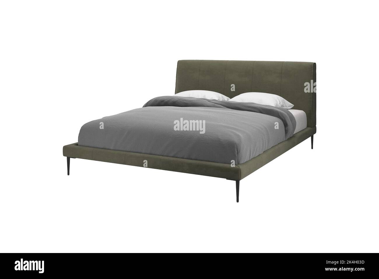 Classic bed with grey blanket, side view, isolated on white Stock Photo ...