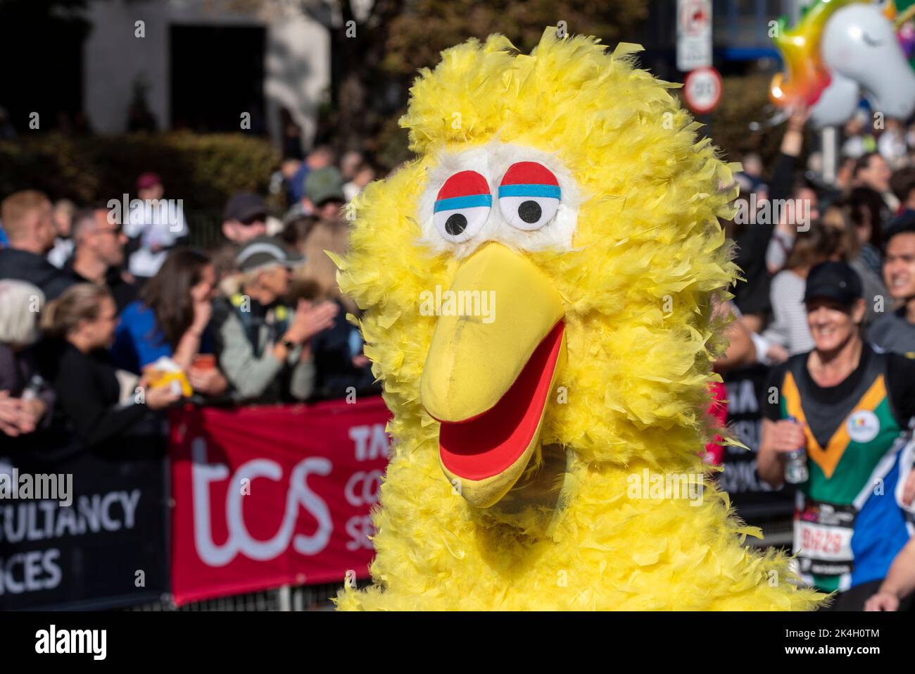 Darren Owen wearing a Big Bird costume running in the TCS London ...