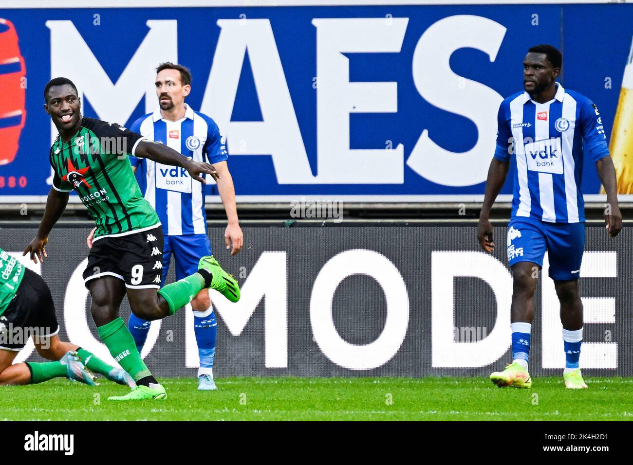 Cercle's Kevin Denkey celebrates after scoring during a soccer match ...