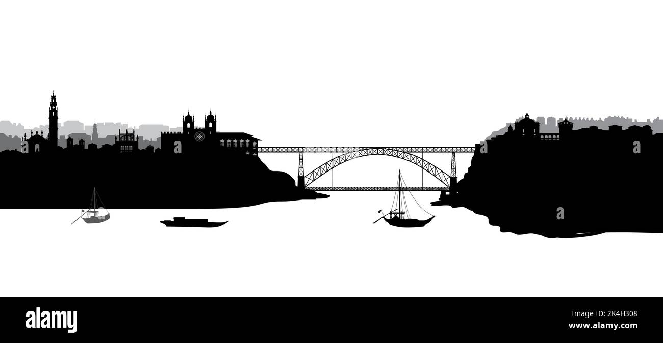 Portugal city Porto panoramic tourist skyline view. Portuguese ...