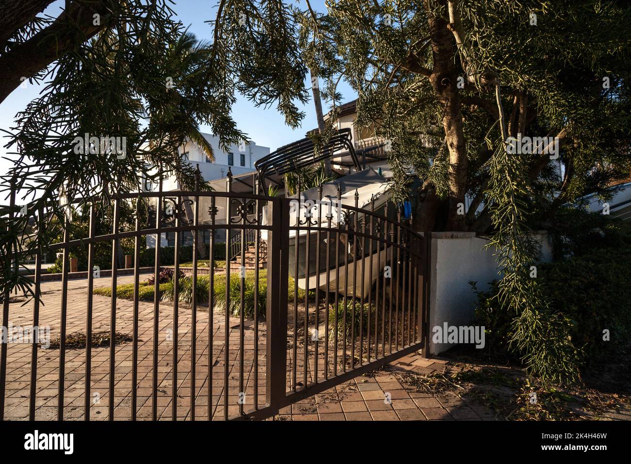 Naples, Florida, USA - September 28, 2022: NEWS – Boat wreck perched on ...