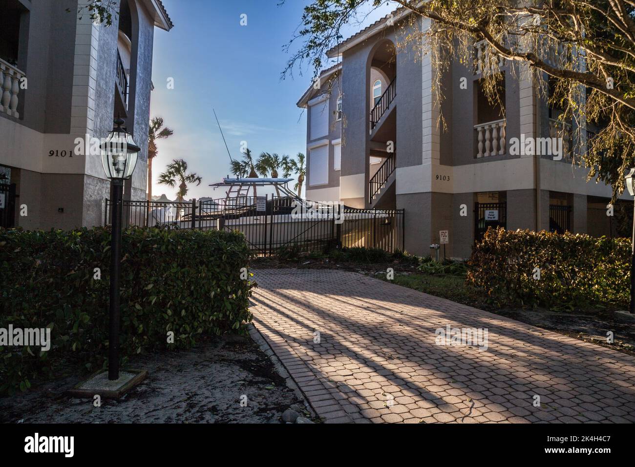 Naples, Florida, USA - September 28, 2022: NEWS – Boat wreck perched on ...
