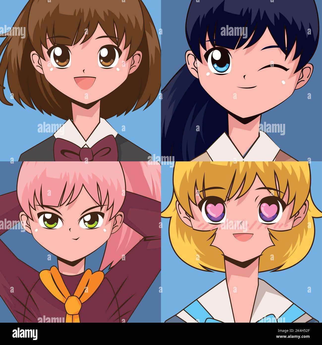 set of anime female Stock Vector Image & Art - Alamy