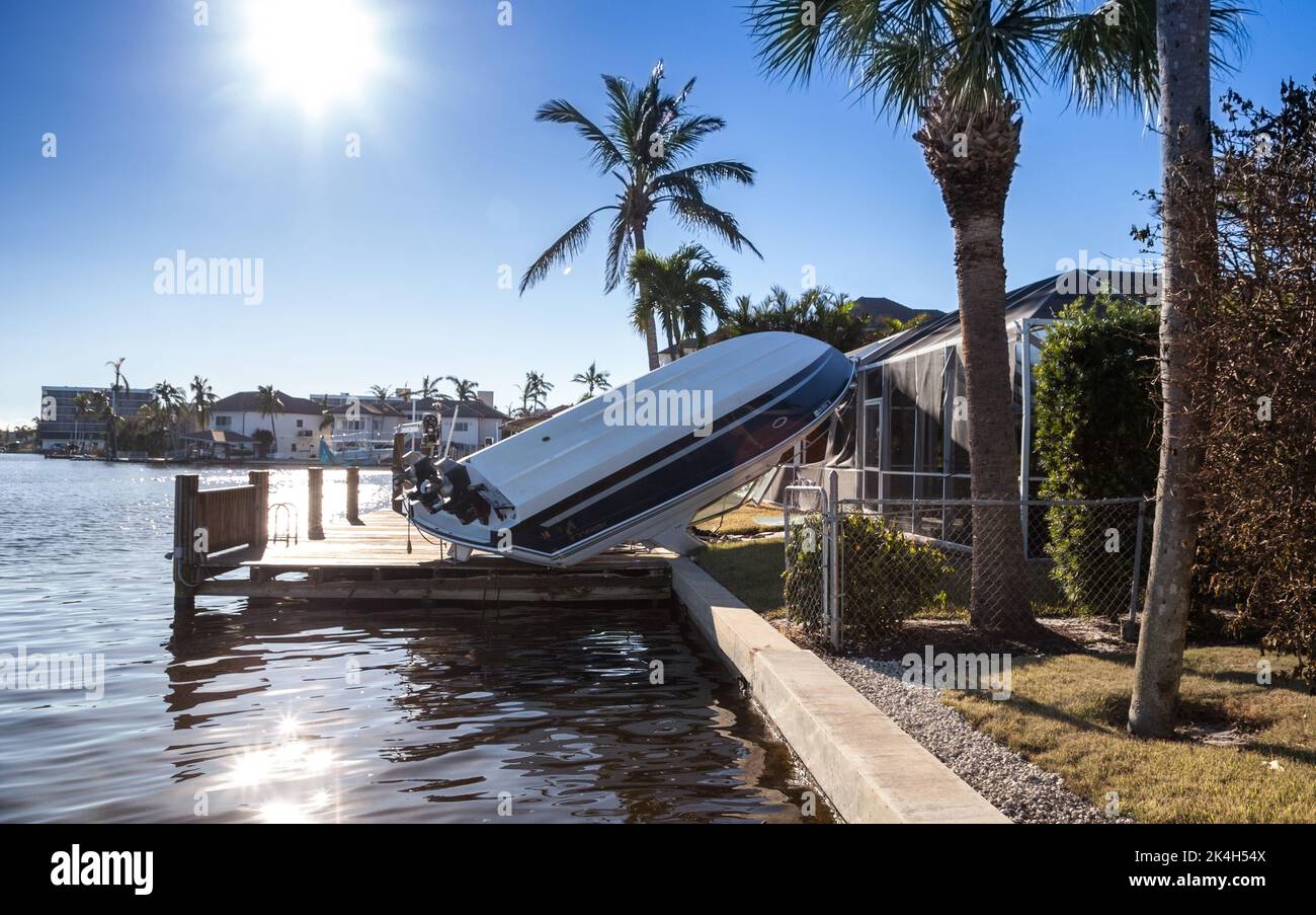 Naples, Florida, USA - September 28, 2022: NEWS – Flipped Boat pushed ...