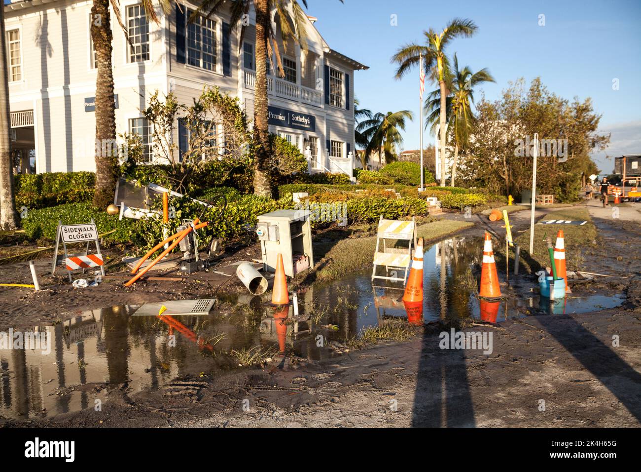 Naples, Florida, USA - September 28, 2022: NEWS – Debris including personal items alongside ...
