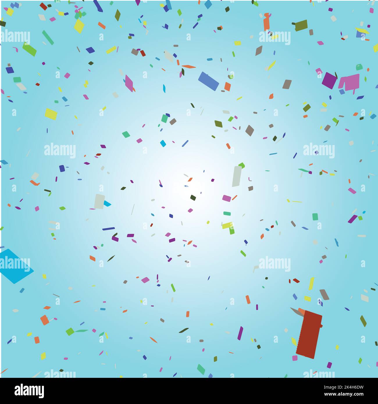 Falling multi coloured confetti falling on blue gradient background ...