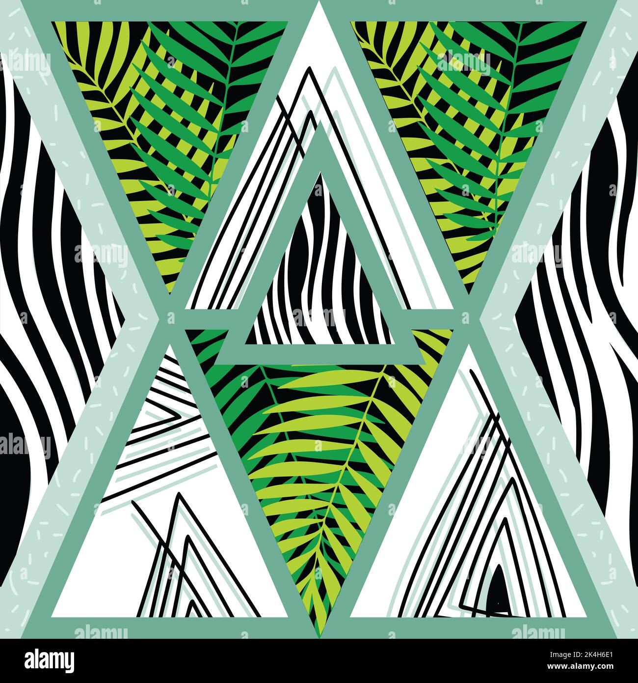 Geometric green, white and black leaf and zebra patterns. colour ...