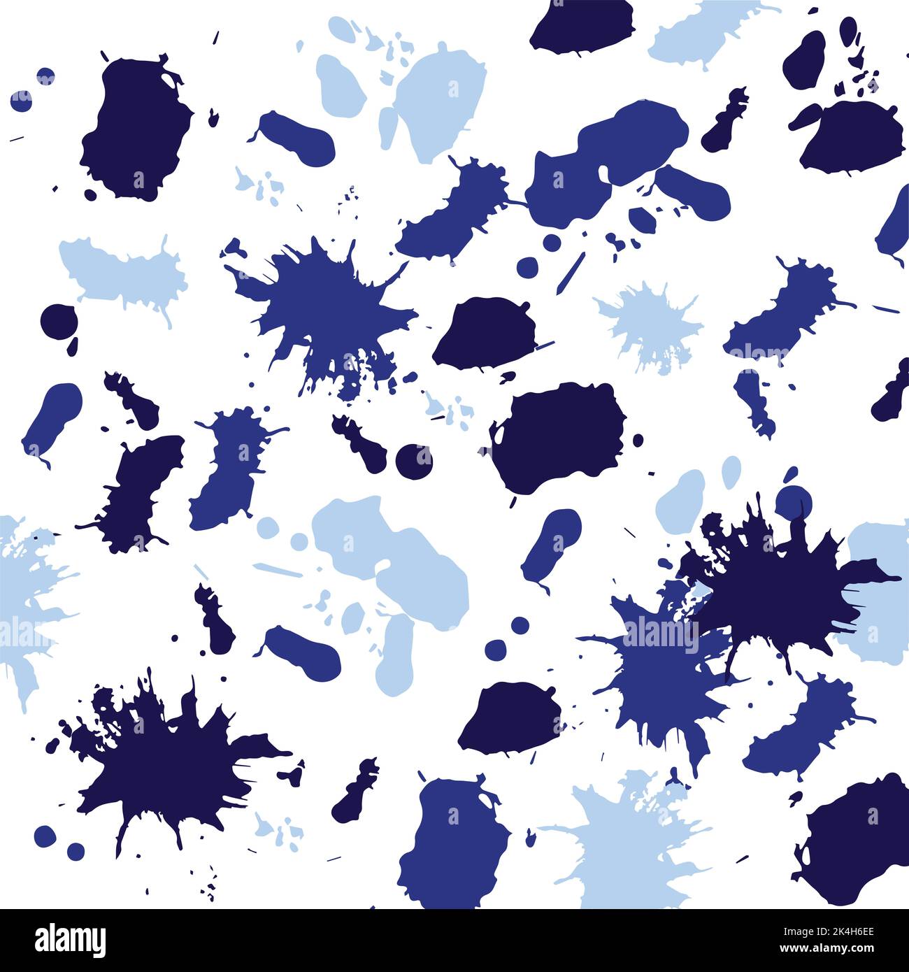 Multiple light and dark blue splats and splodges on white background ...