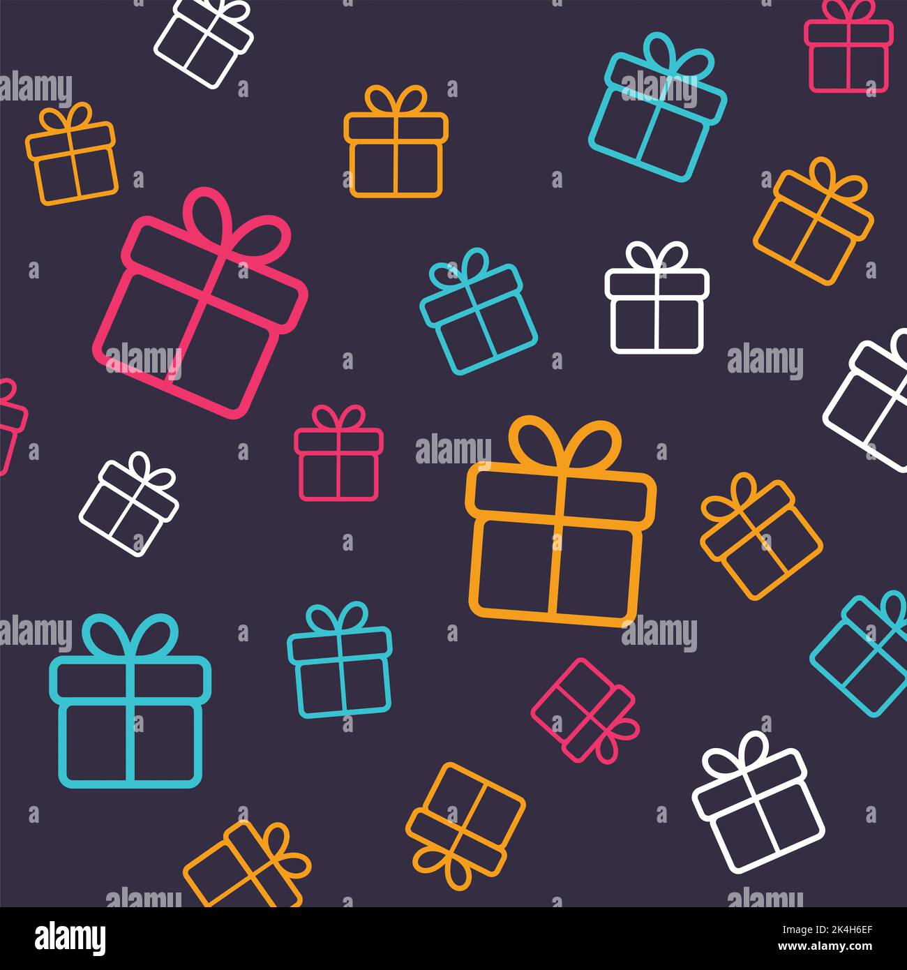 Multiple colourful outlined presents over grey background. happy ...