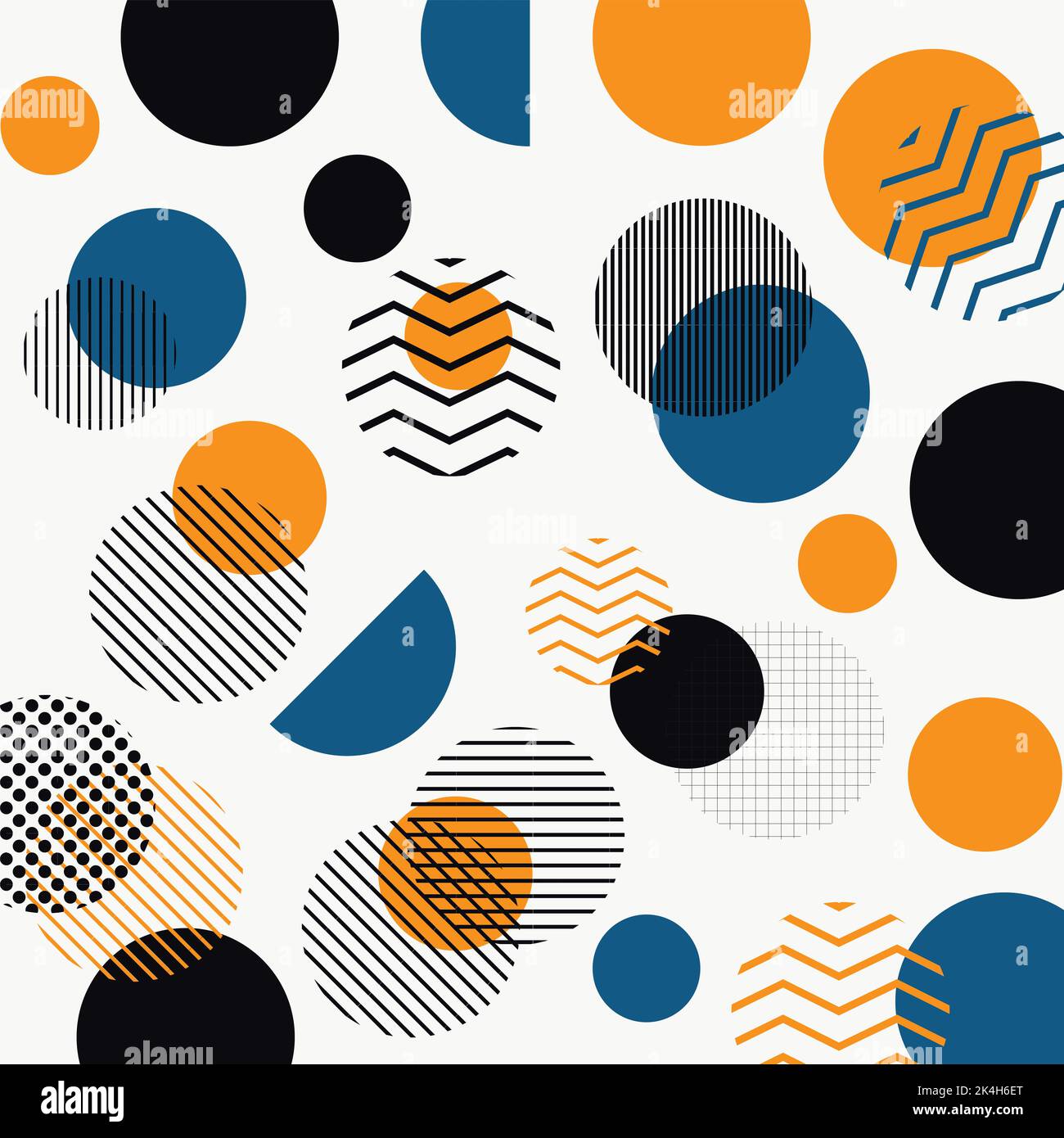 Multiple orange, blue and black spots with stripes on white background ...