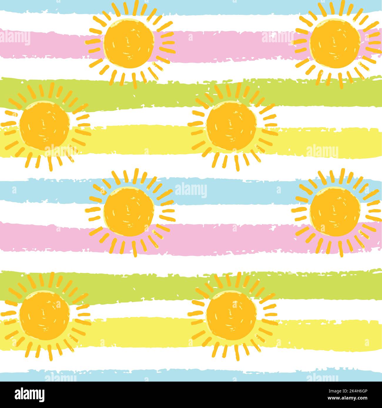 Multiple yellow suns and colourful stripes on white background. colour ...