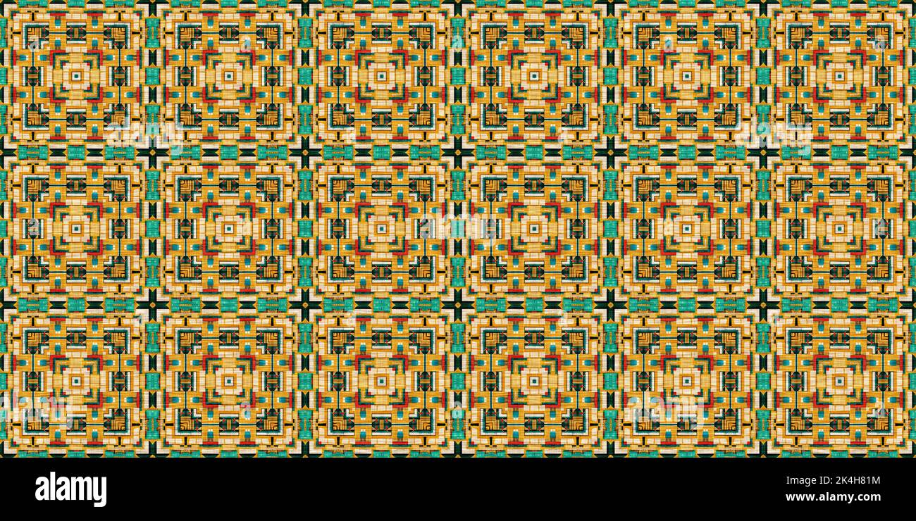 Traditional tile mosaic seamless border pattern print. Fabric effect ...