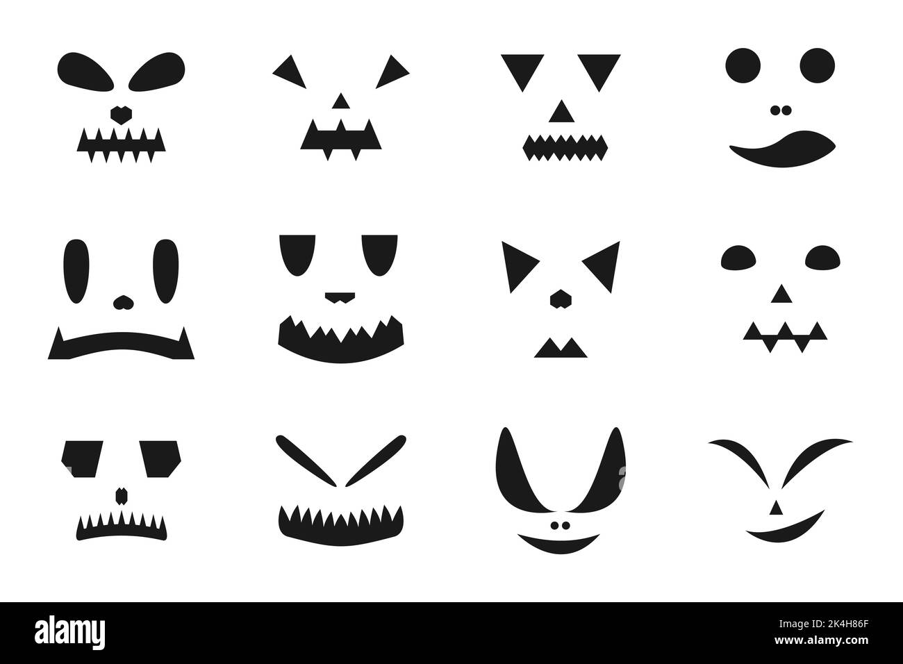 Pumpkins emoji faces black flat icons set. Web sign kit jack o lantern ...