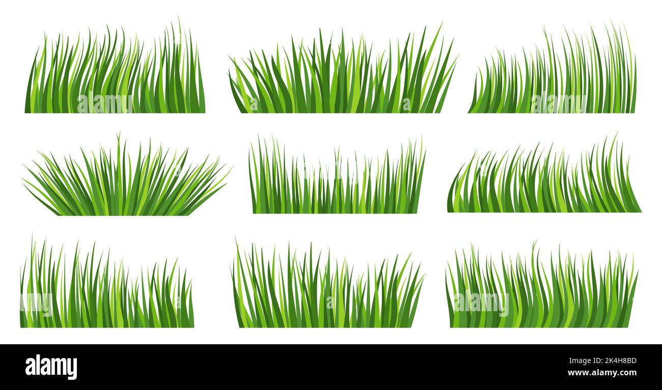Green grass organic lawn flat horizontal banner set. Summer herb meadow ...