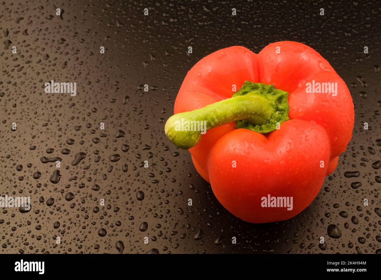Red Capsicum annuum - Bell Pepper on wet black background with water ...