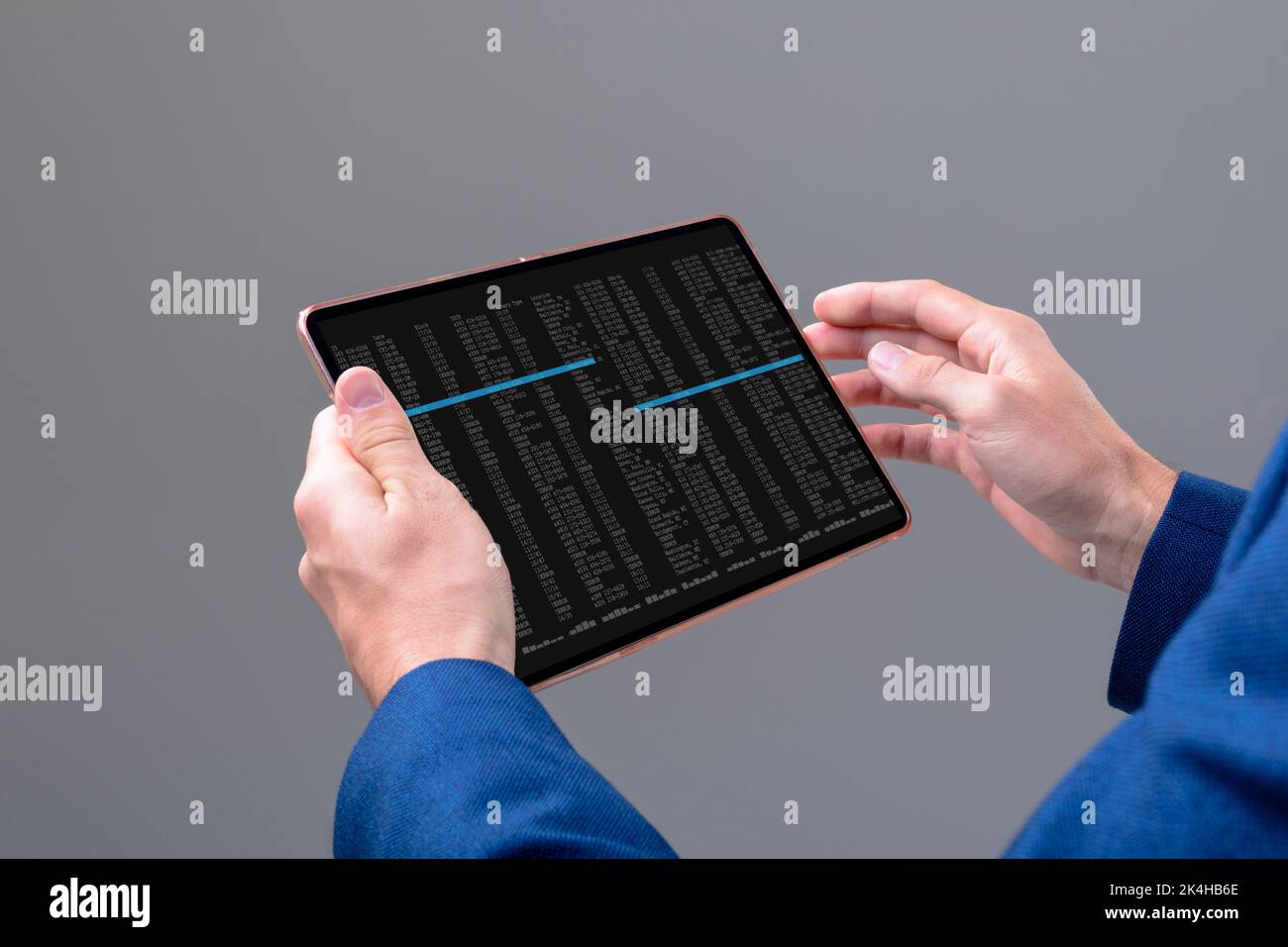 Hands Of Caucasian Male Programmer Using Tablet With Coding On Screen Coding Programming And