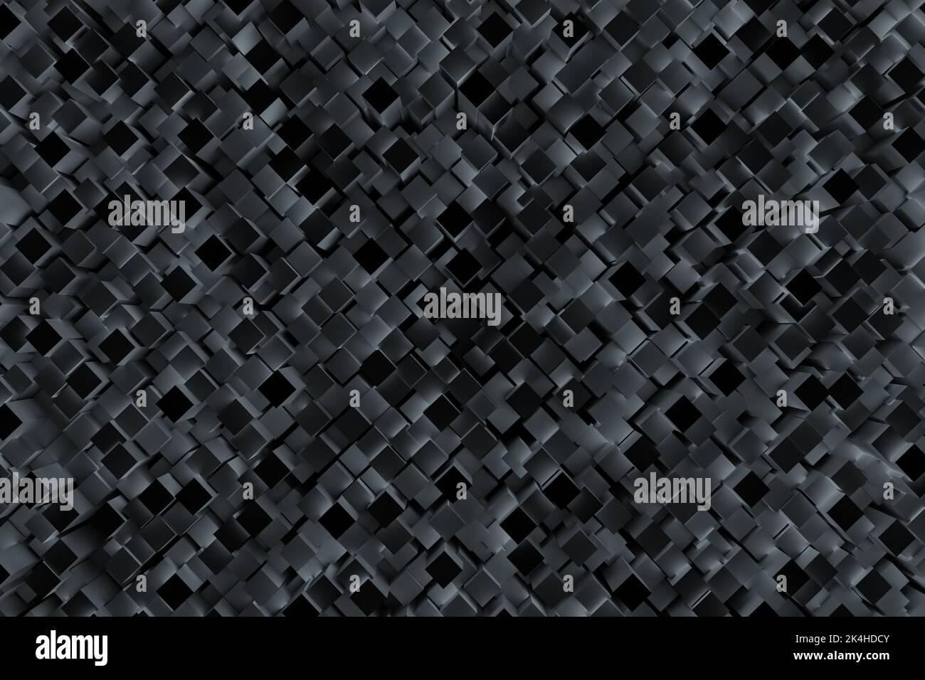 Abstract illustration of 3d grey blocks against black background ...