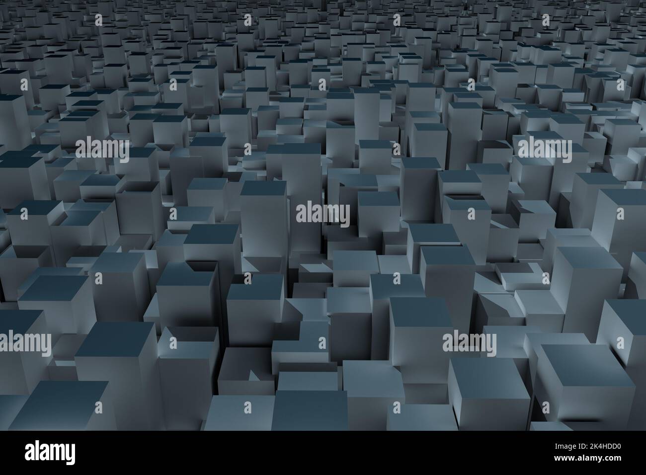Abstract illustration of 3d grey blocks against black background ...