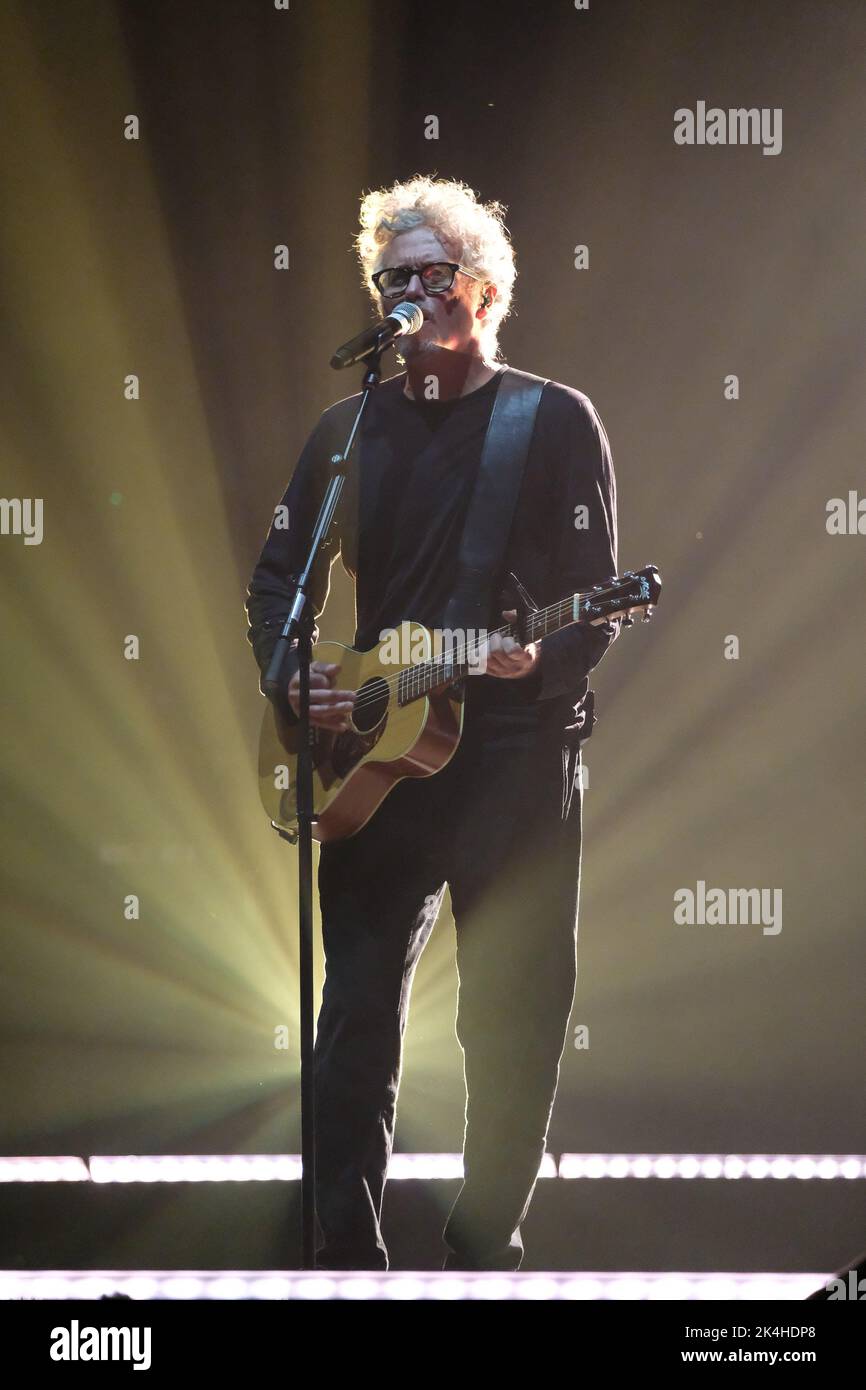 The Italian singer songwriter Niccolo' Fabi sings on a stage for “Arena ...