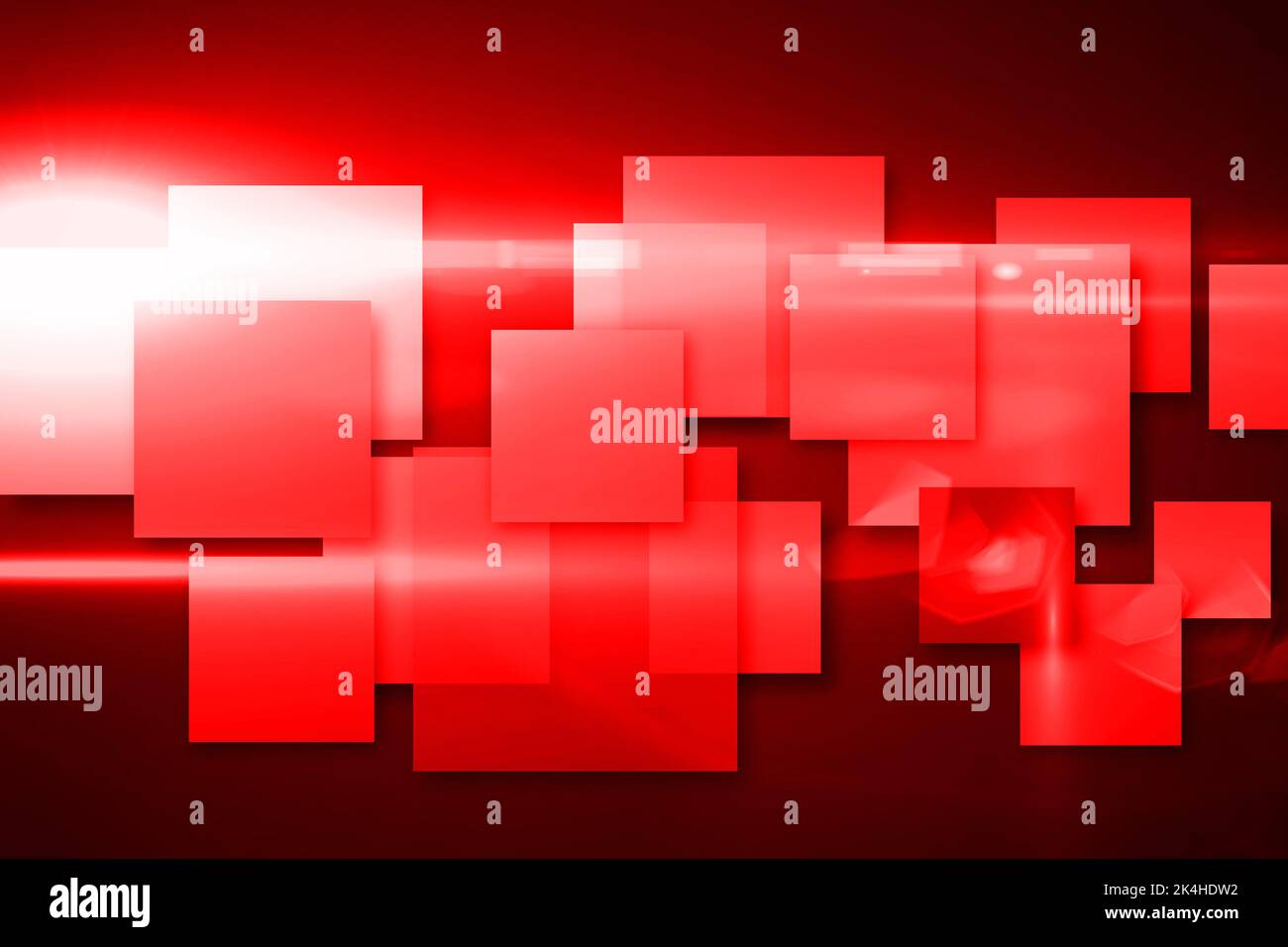 Abstract illustration of multiple square shapes against red background ...