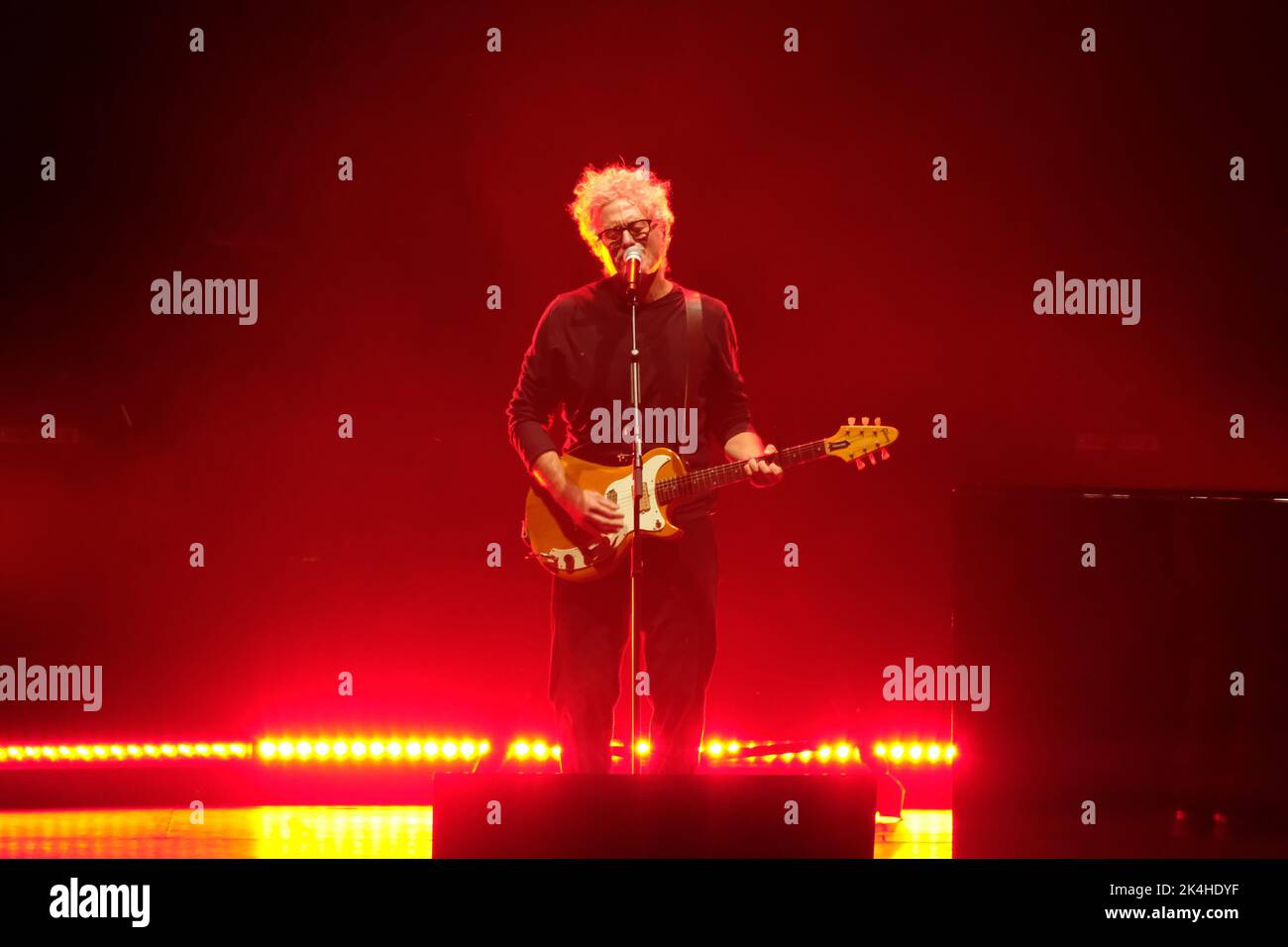 The Italian singer songwriter Niccolo' Fabi sings on a stage for “Arena ...