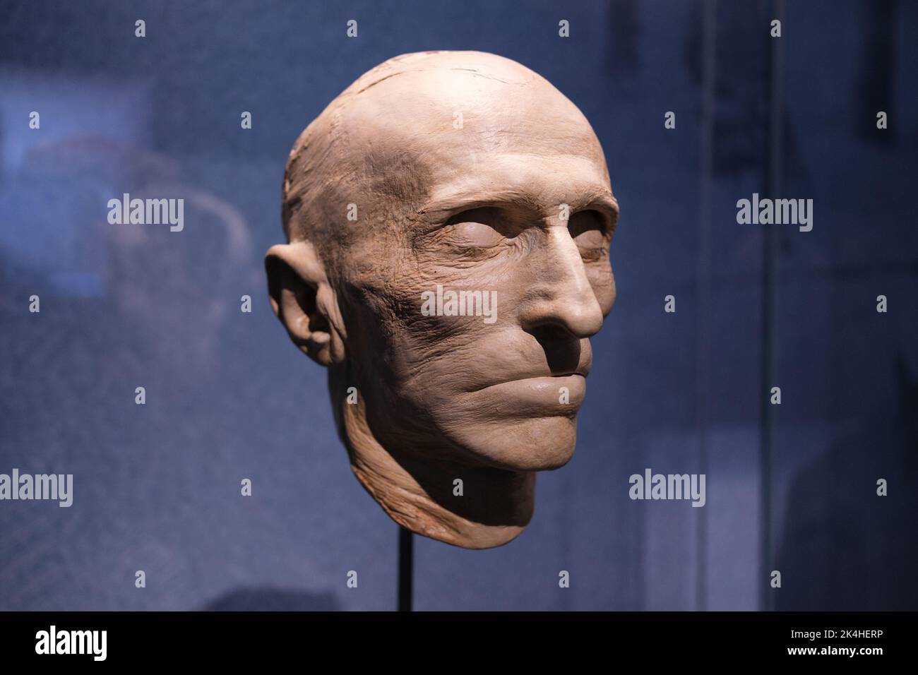 Madrid, Spain. 02nd Oct, 2022. Tesla death mask replica is displayed ...