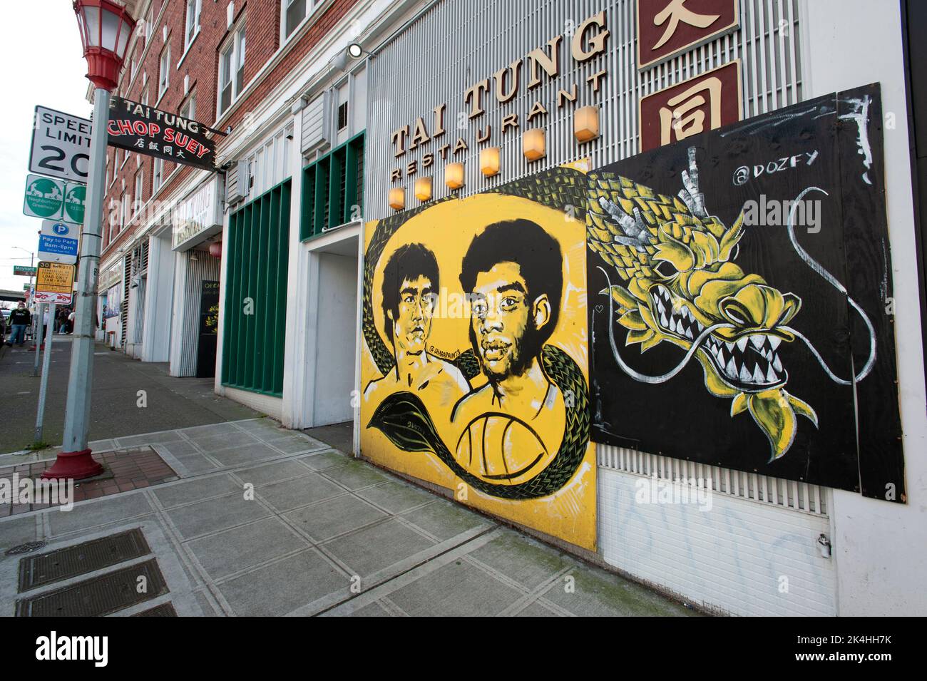 Seattle, Washington State, USA. Tai Tung Restaurant with Bruce Lee and ...