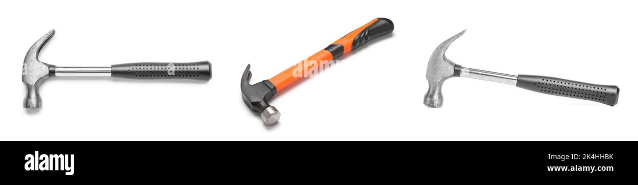 Collage of modern hammers on white background Stock Photo - Alamy
