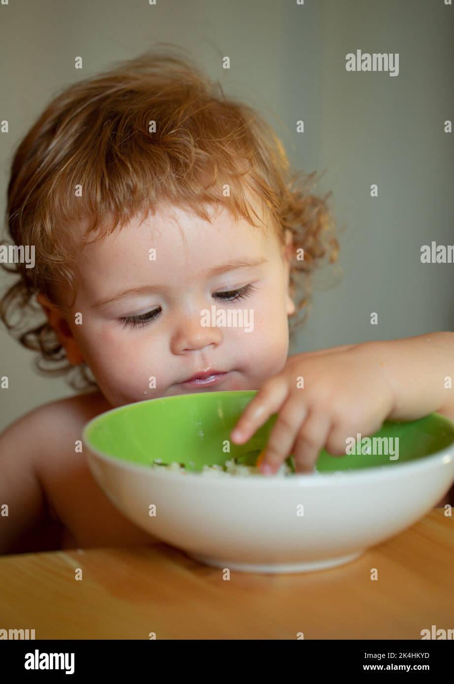 Healthy nutrition for kids. Portrait of cute Caucasian child kid with ...