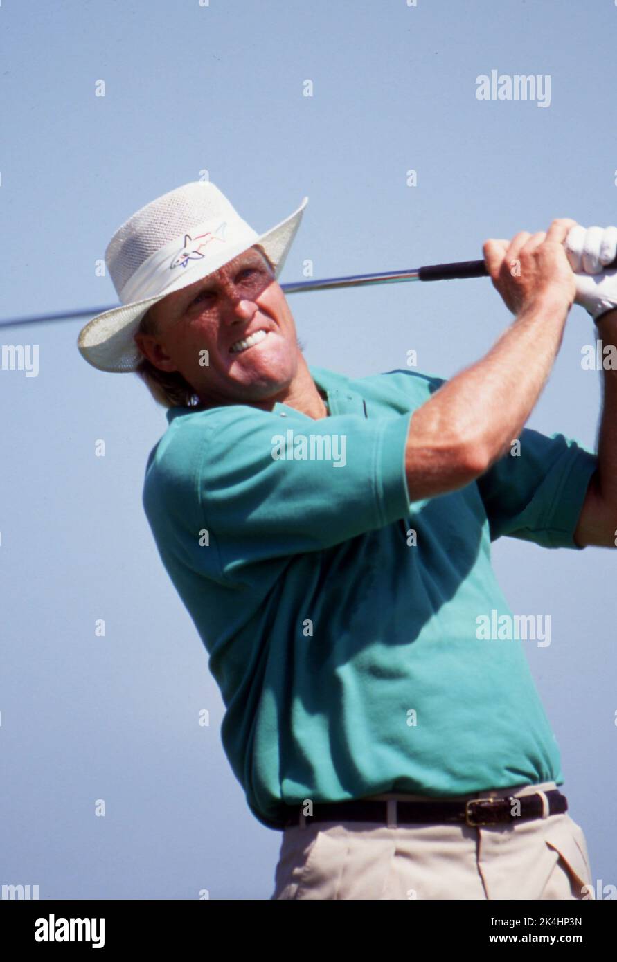 Professional golfer Greg Norman is shown playing in the Western Open in ...
