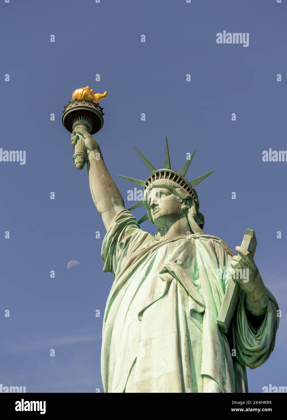 Statue of Liberty symbol of freedom and democracy majestic from below ...