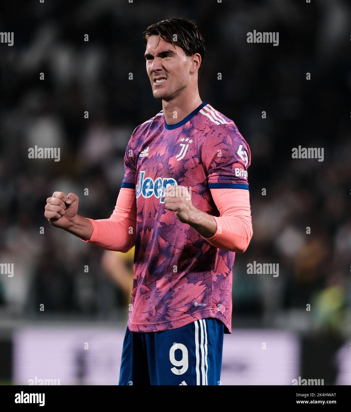 Turin, Italy. 2nd Oct, 2022. FC Juventus' Dusan Vlahovic celebrates his ...