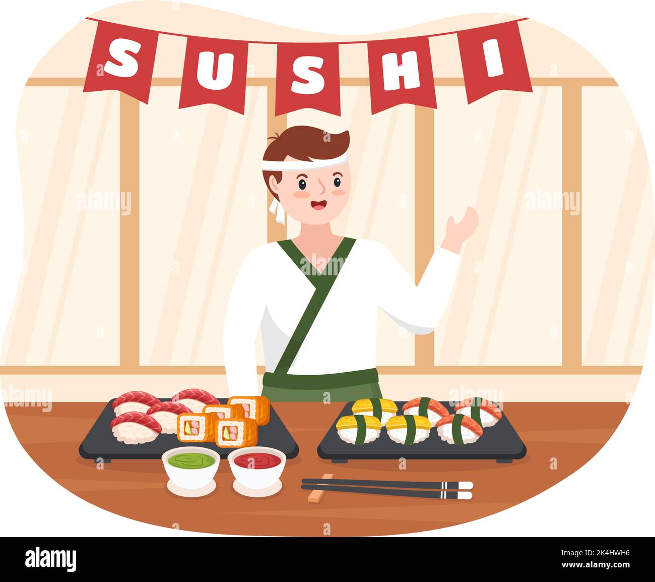 Sushi Bar Japan Asian Food or Restaurant of Sashimi and Rolls for ...