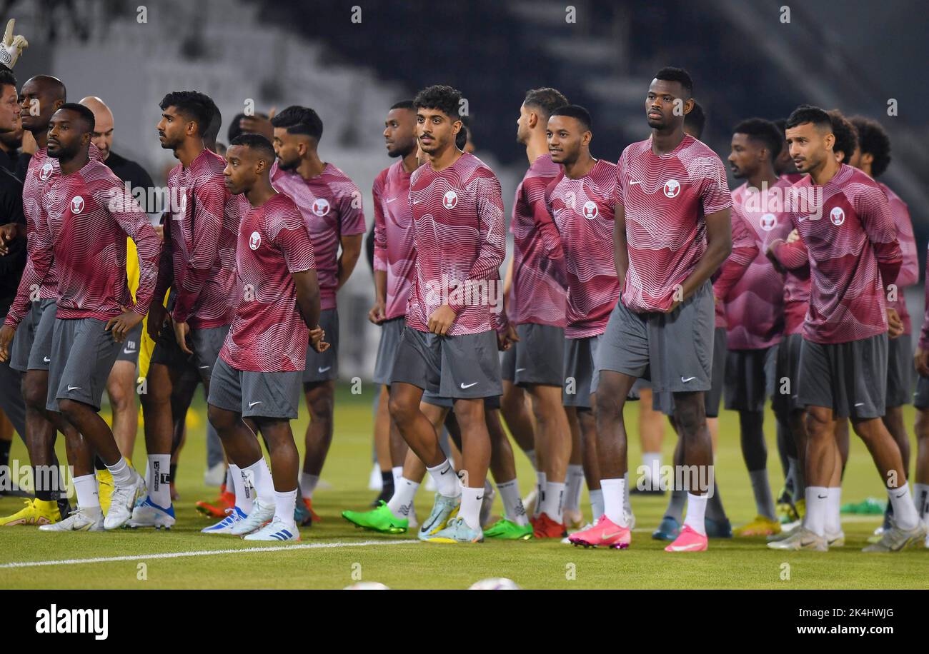 Doha, Qatar. 2nd Oct, 2022. Players of Qatar attend a public training ...