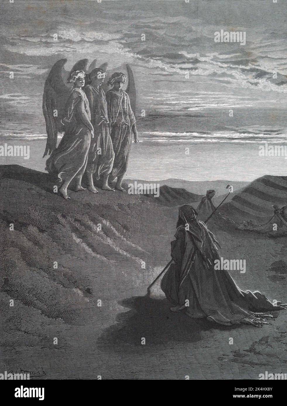 The three Engel with Abraham. Illustration by Gustave Dore from the ...