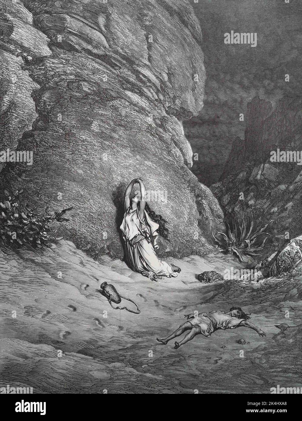 Hagar and Ishmael in the desert. Illustration by Gustave Dore from the ...