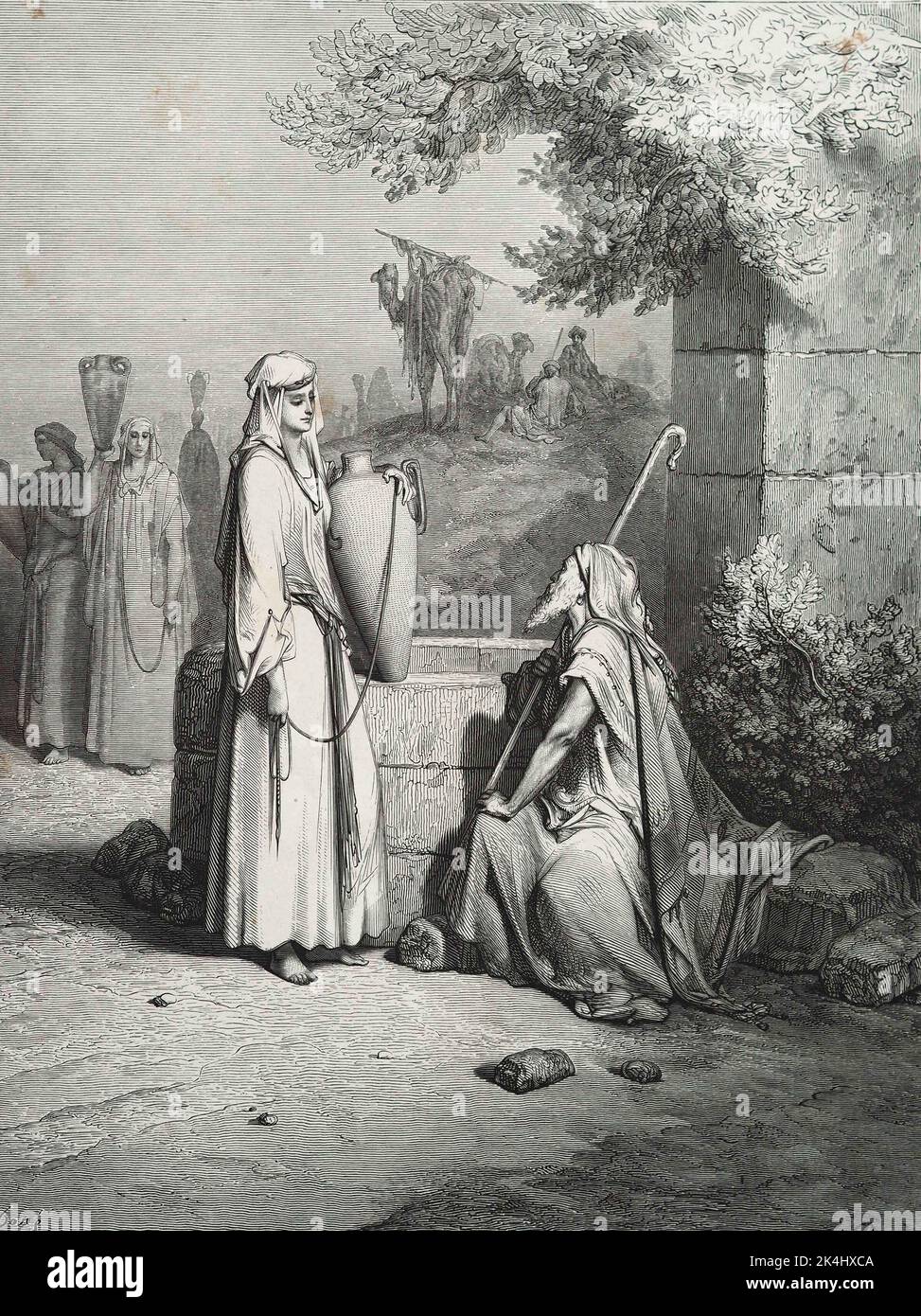 Rebekah at the well. Illustration by Gustave Dore from the third ...