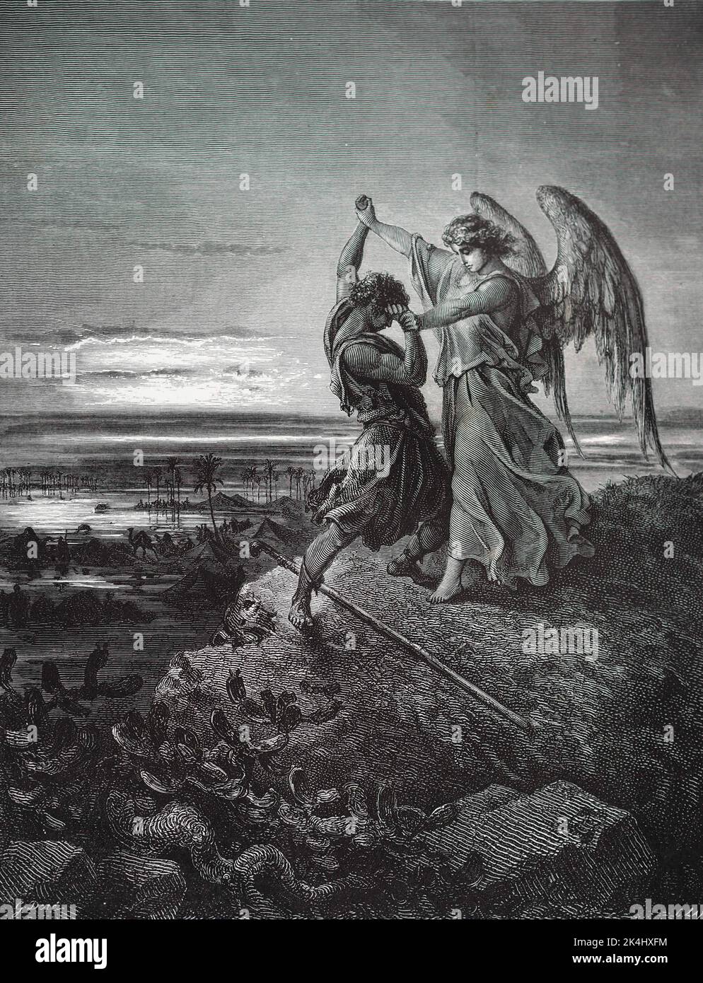Jacob's Battle with the Angel. Illustration by Gustave Dore from the ...