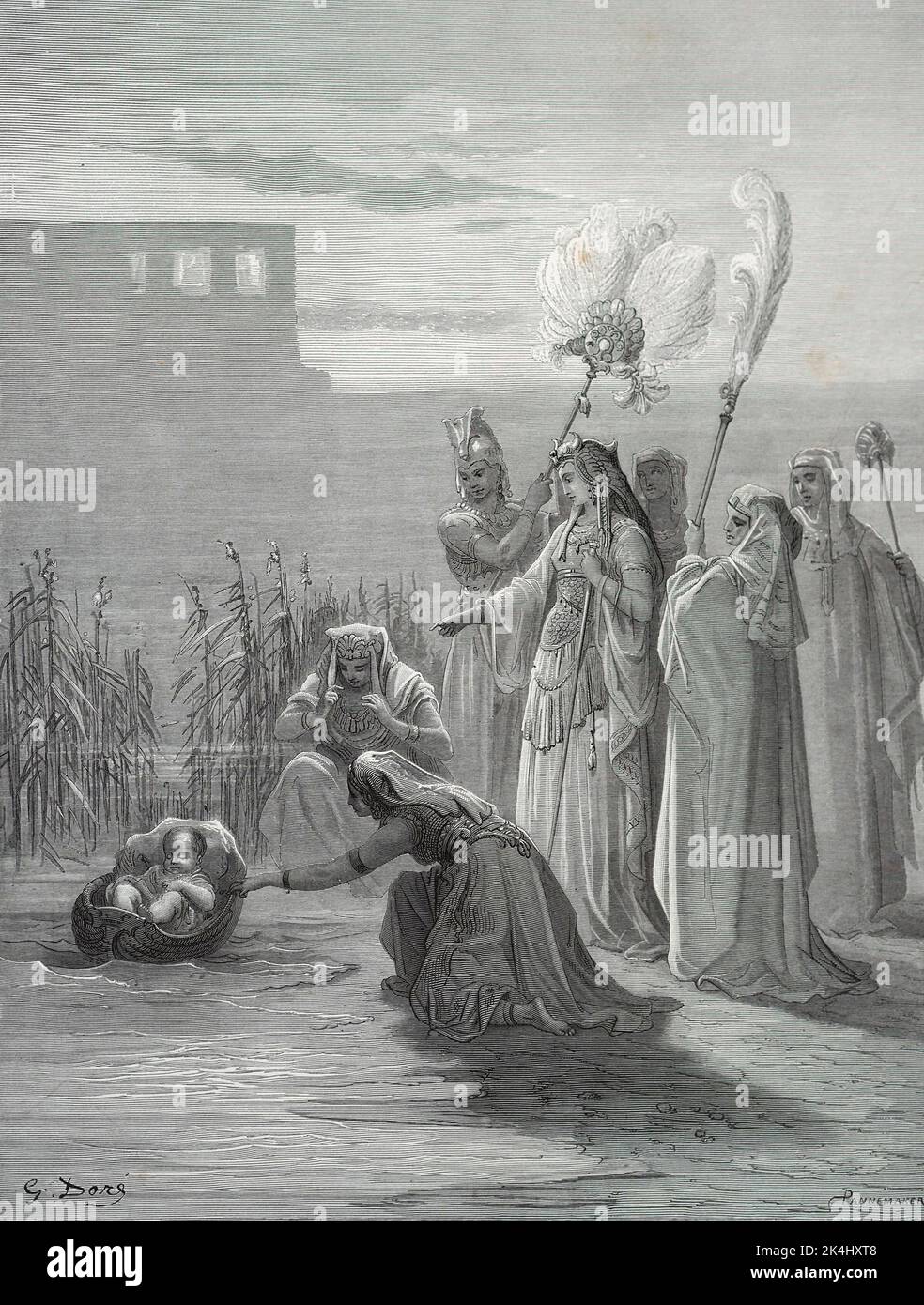 Moses miraculous preservation. Illustration by Gustave Dore from the ...